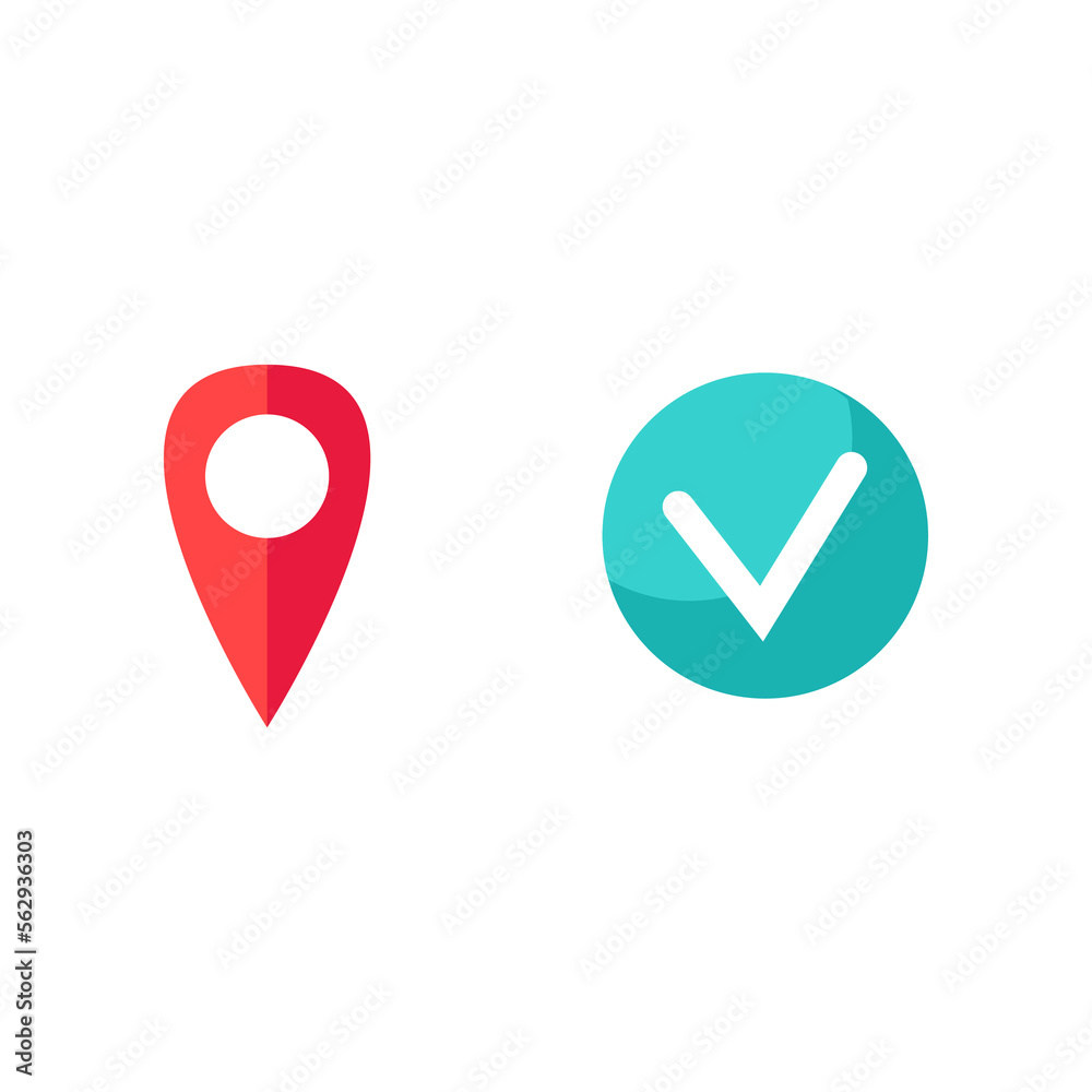 Location pin and checkmark vector illustration. Location marks isolated ...