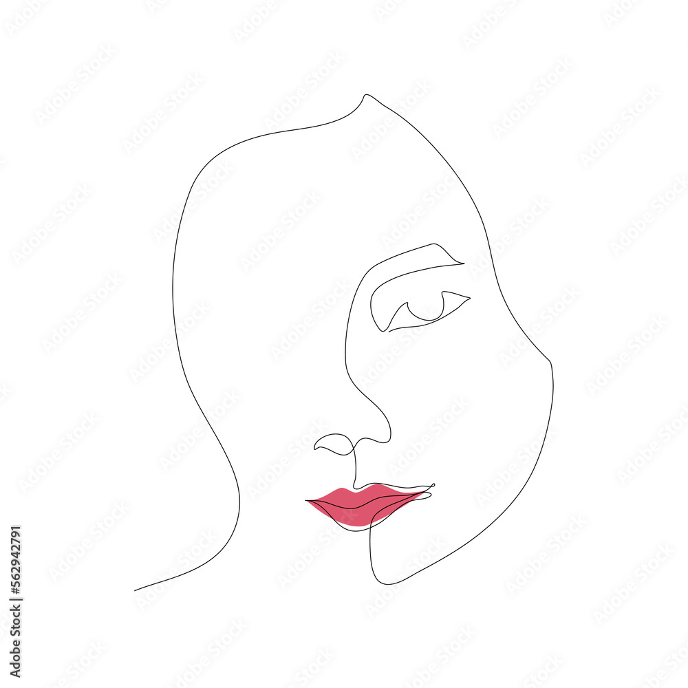 Beautiful girl face. Continuous one line drawing. Modern continuous line art woman portrait ...