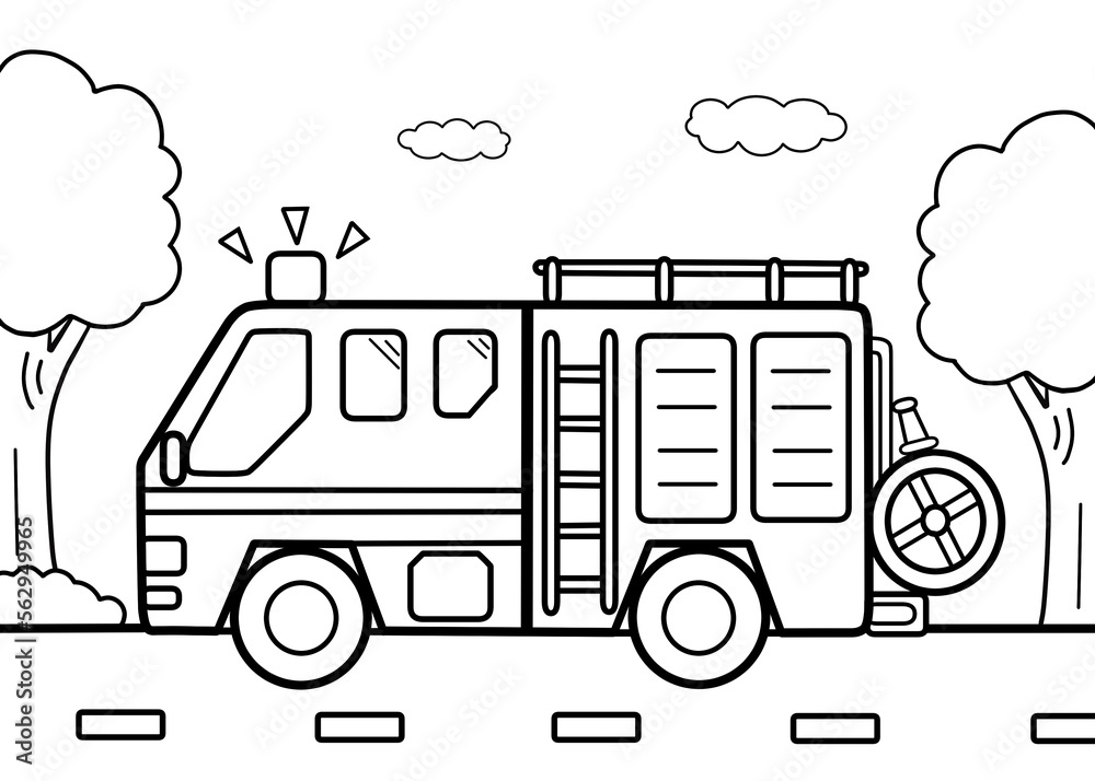 Fire truck coloring page for kids. Painting for kids. Children's ...