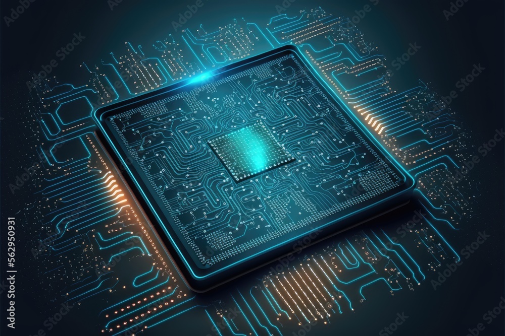Quantum computer technologies concept. Futuristic blue circuit board background vector. Modern ...
