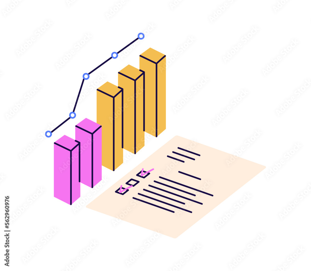Business document with financial growing graph. Accounting paper report ...