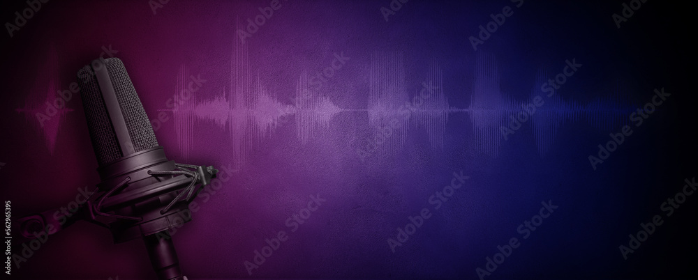 Urban dark Podcast background with studio vocal microphone and audio ...