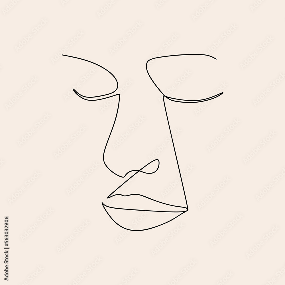 One line drawing beautyfull girl face. Nature Organic Cosmetics Makeup ...