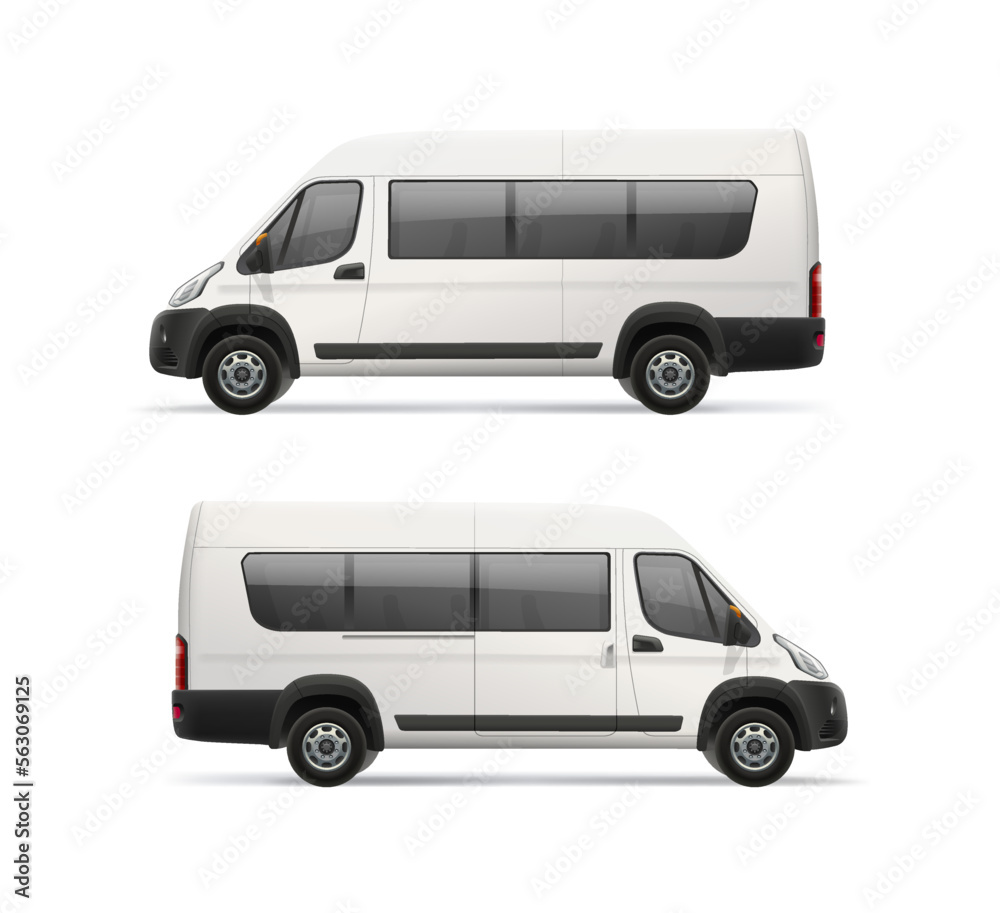 Passenger Bus Van vector template for Mockup design. White Van for ...