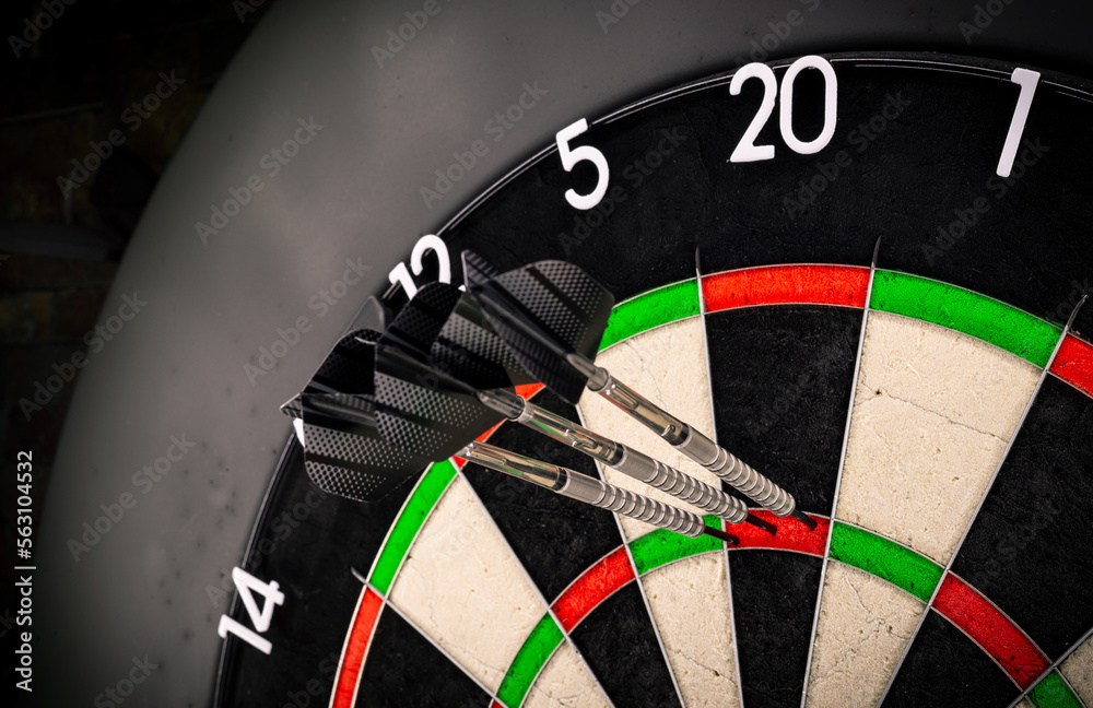 Three darts triple twenty on professional sisal steeldart. perfect 180 ...