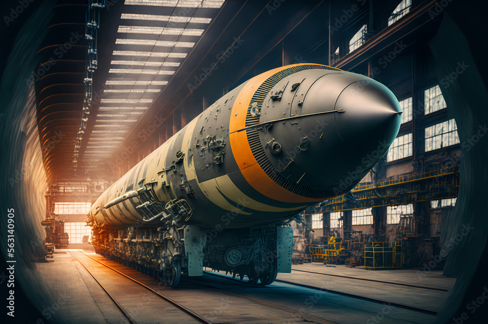 Nuclear warheads in hangar, ready to mission. Industry weapon army ...