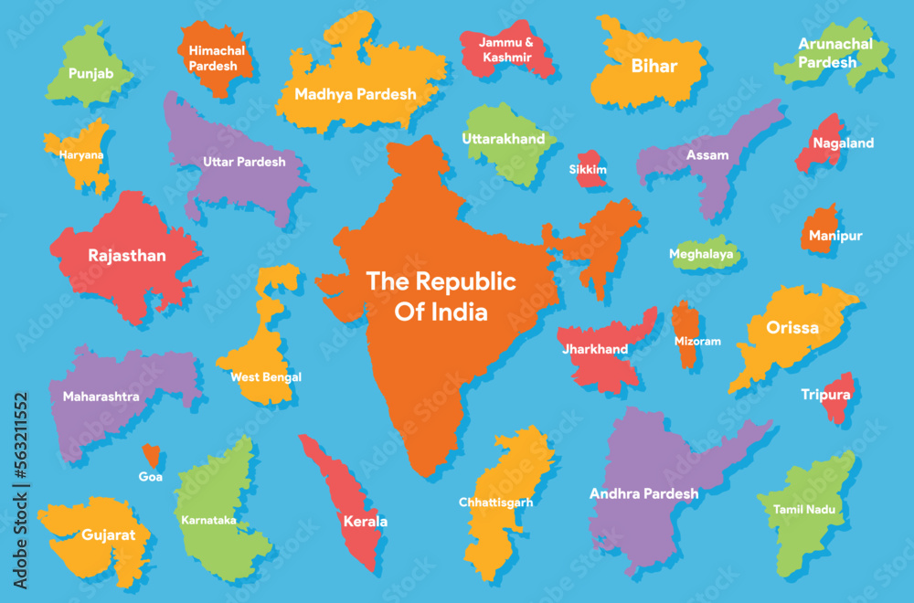 Vector map of India. States and union territories of India. India ...