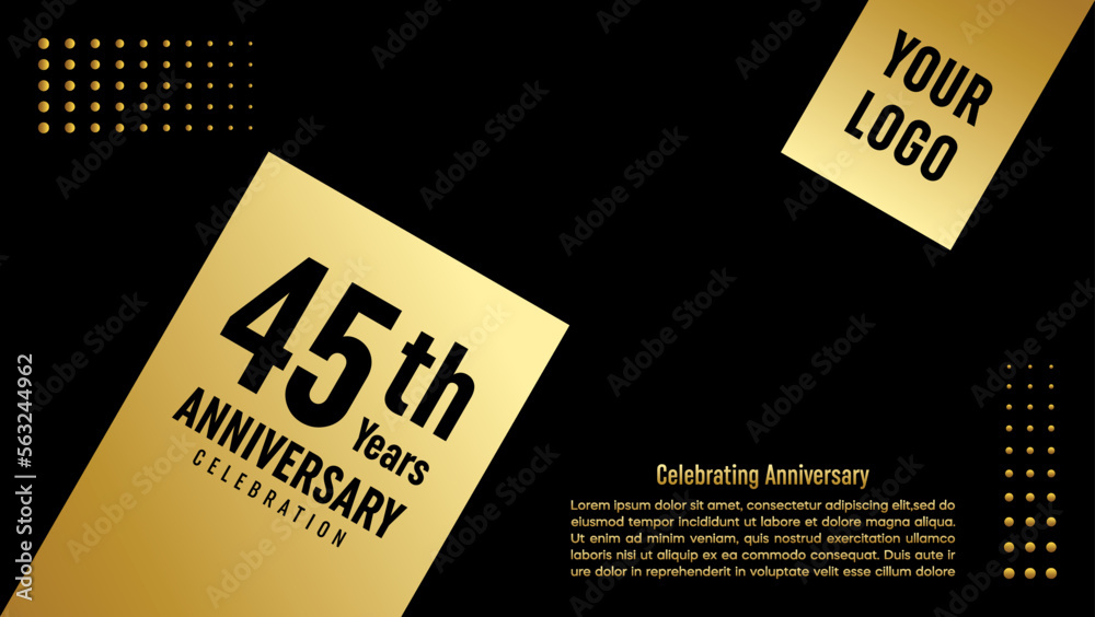 45th Anniversary Celebration template design with gold color for ...