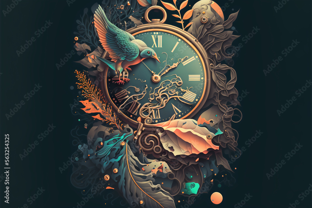 Clock in the Garden: A Nature-Inspired Timepiece - Digital Art Design ...