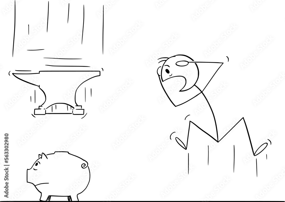 Person Shocked by Inflation Crushing Savings , Vector Cartoon Stick ...