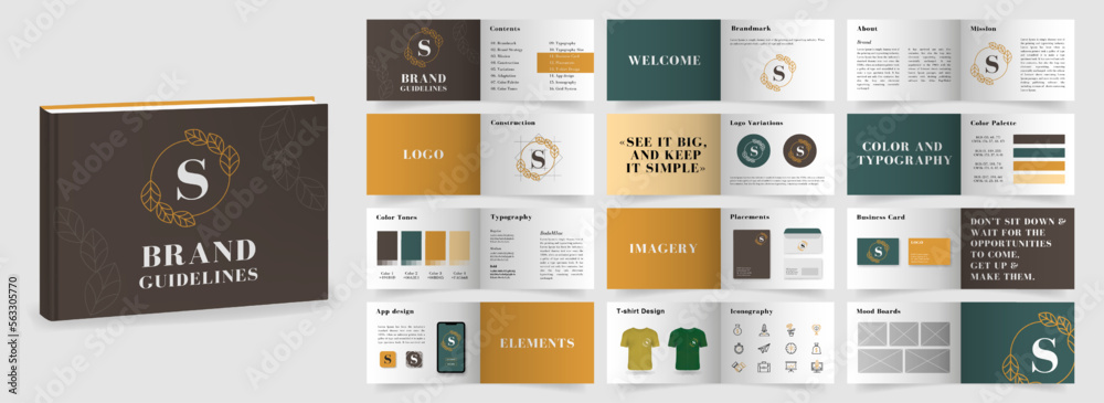 Brand Guidelines template. Brand Manual presentation mockup. Orange and ...