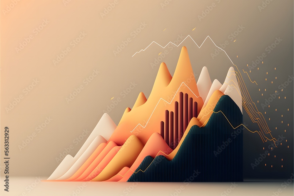 3D contoured area chart representing market trend. Charts. Graphs ...