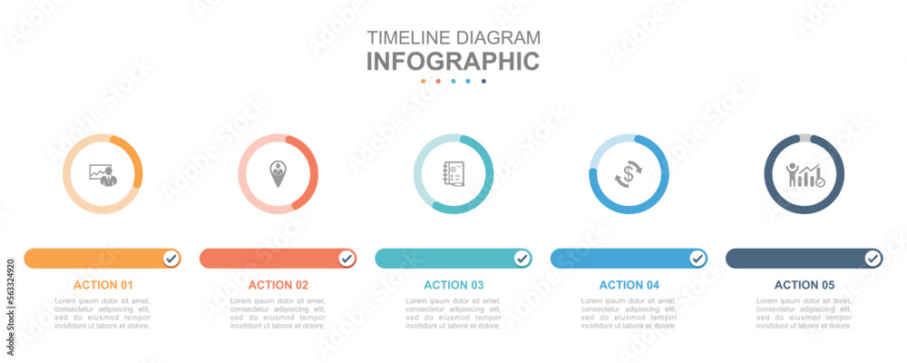 Infographic business template. 5 Steps Modern Timeline diagram with ...