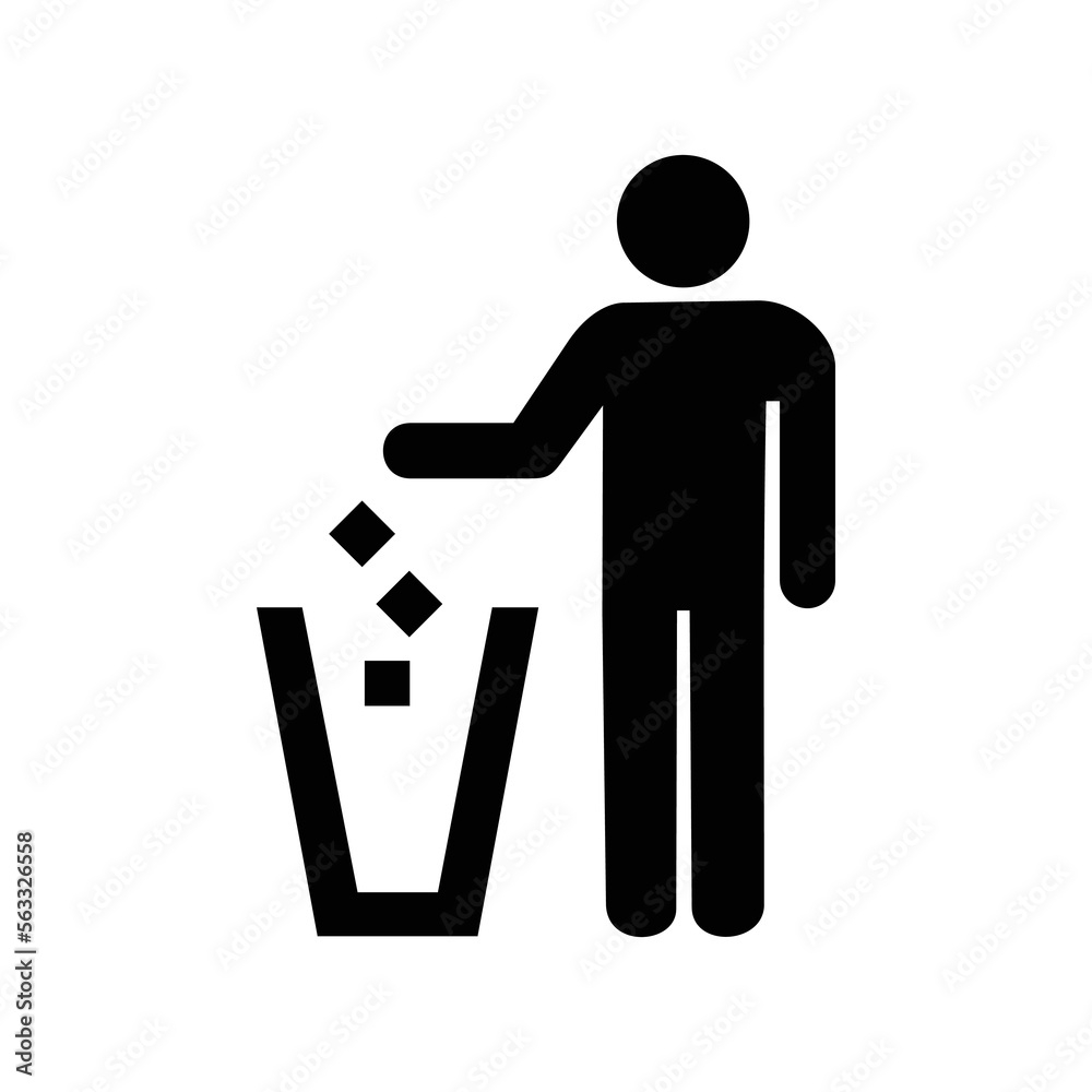 Tidy man symbol, don't trash icon, keep clean, throw away careful and simple flat symbol for ...