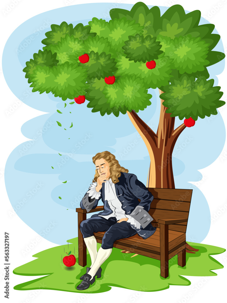 Sir Isaac Newton and discovery of gravitation theory apple falling from ...