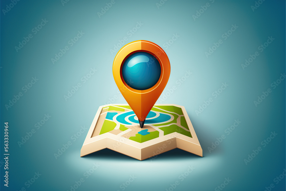 Location pin sign icon and gps navigation map road direction background ...