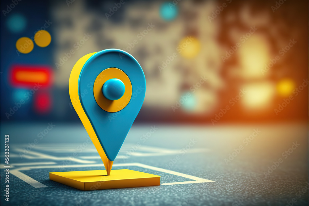 Location pin sign icon and gps navigation map road direction background ...