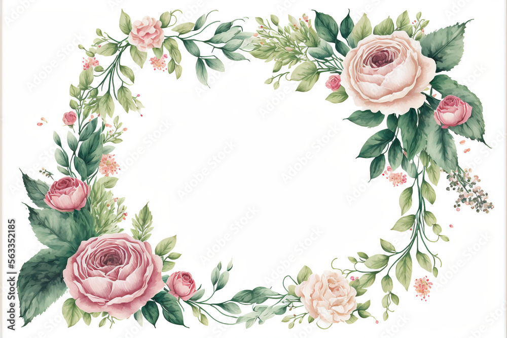 Roses Pastel Watercolor Border Frame Floral Flower Arrangement ...