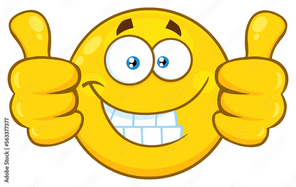 Smiling Yellow Cartoon Emoji Face Character Giving Two Thumbs Up. Hand ...