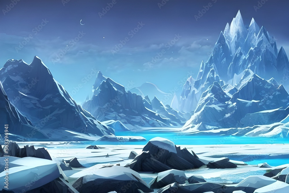 Frozen Adventure - A Simple Cartoon Illustration of an Ice Landscape ...