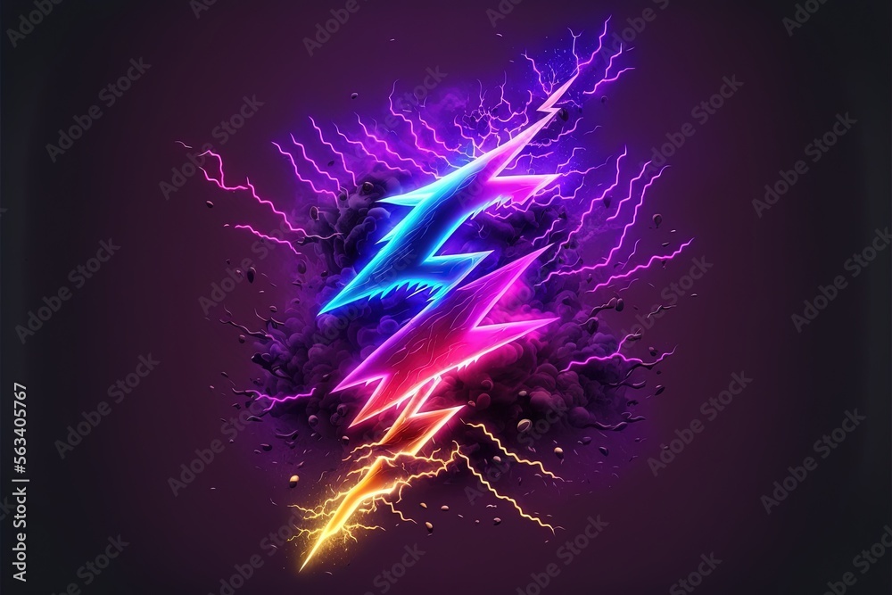 Digital background illustration with lightning of realistic neon lights ...