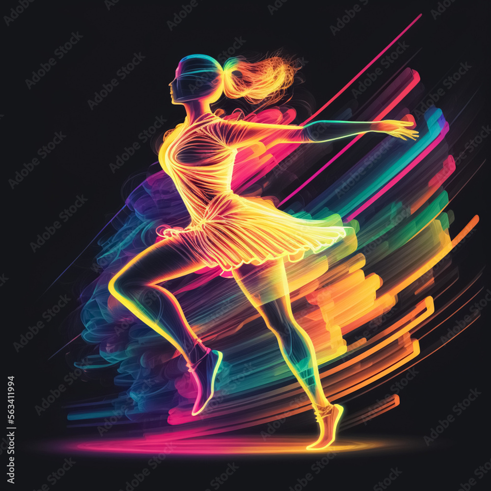 Dancer, neon-lit line art with bright colours. Generative-AI-assisted ...
