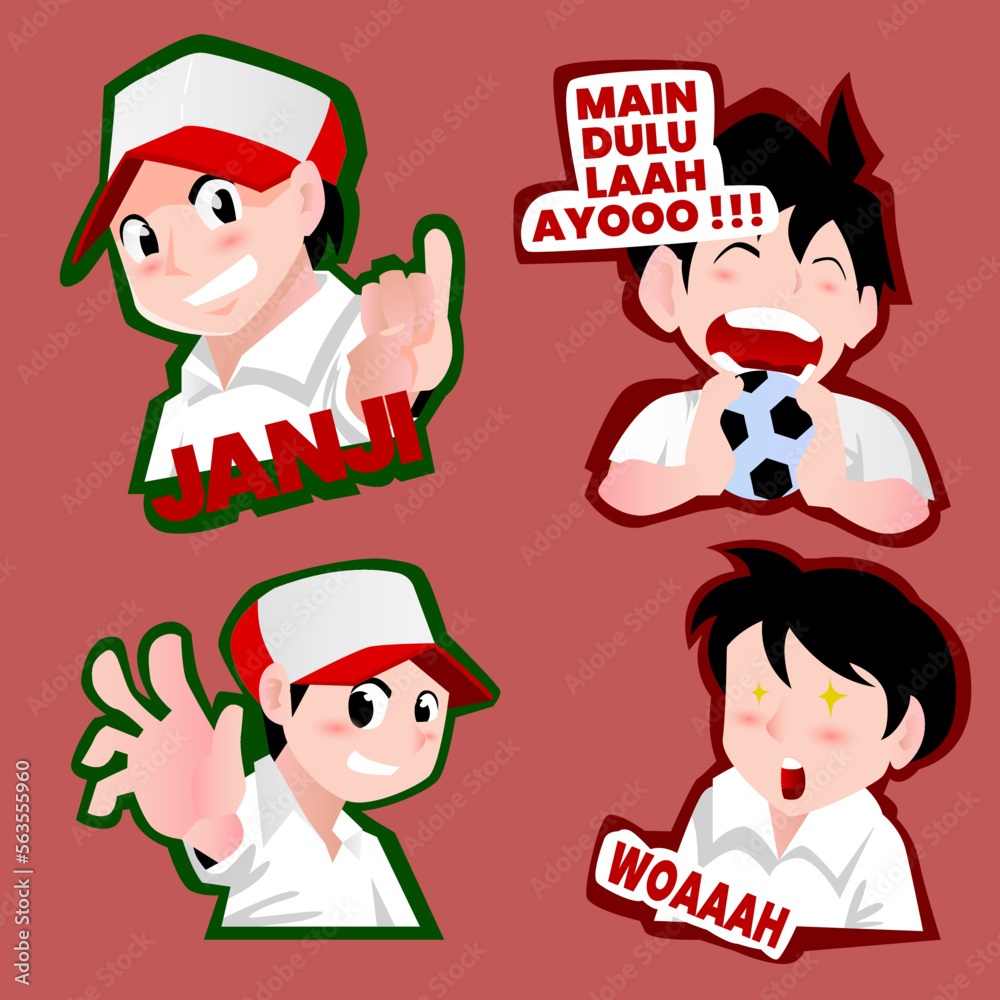 Indonesian Elementary School Kids Sticker in Anime Chibi style Stock ...