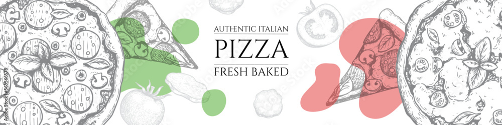 Vetor Italian pizza top view frame design template. Classic Italian ...