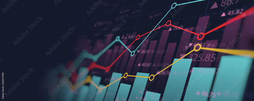 Financial graph with up trend line chart and numbers in stock market on ...