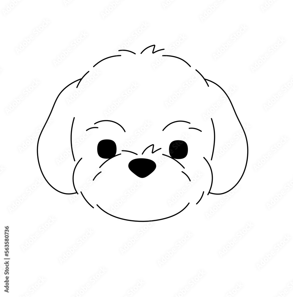 Vector isolated cute cartoon shaggy small lapdog malteze puppy dog head ...
