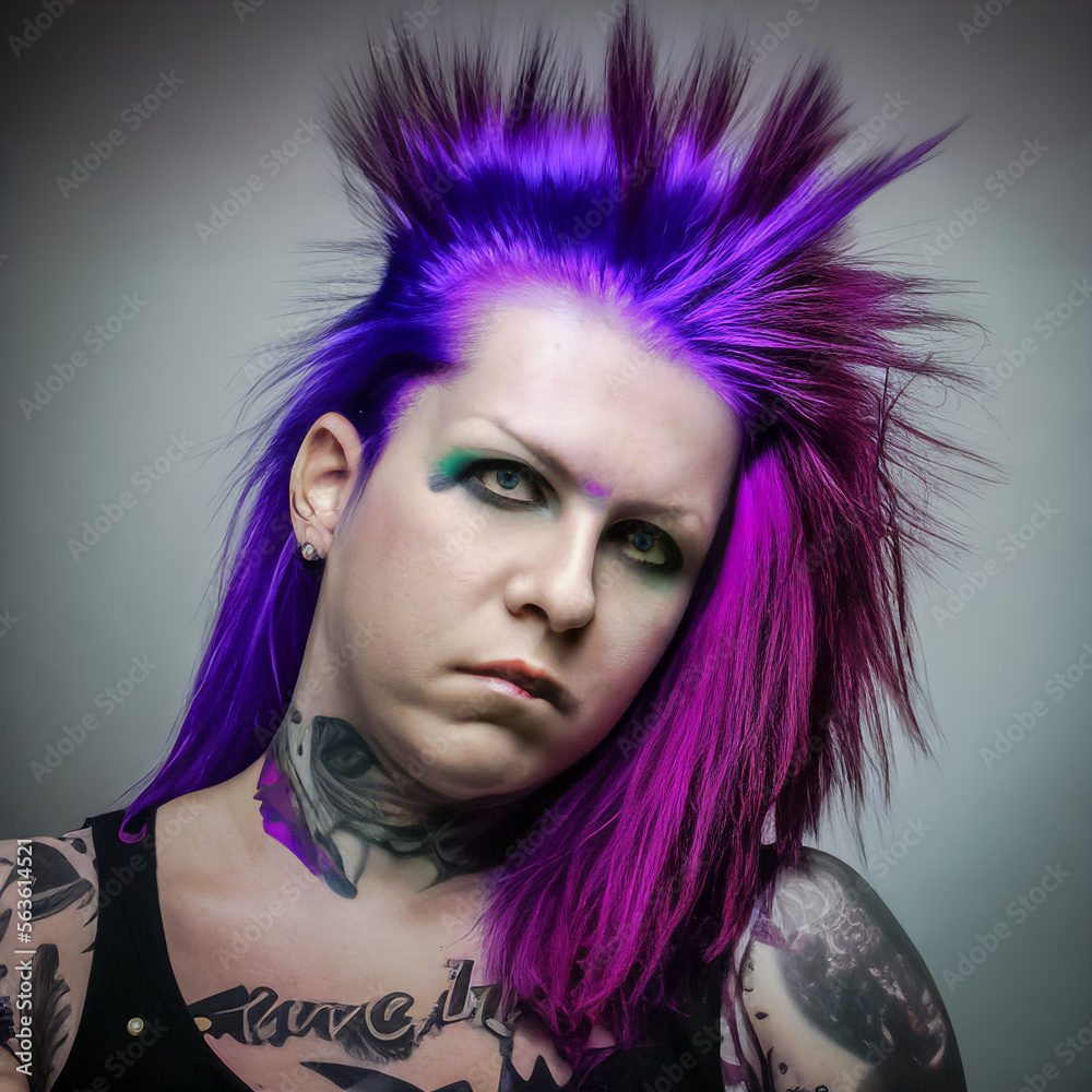 Generative AI - Punk Rock Rebellion: A female punk rocker with purple ...