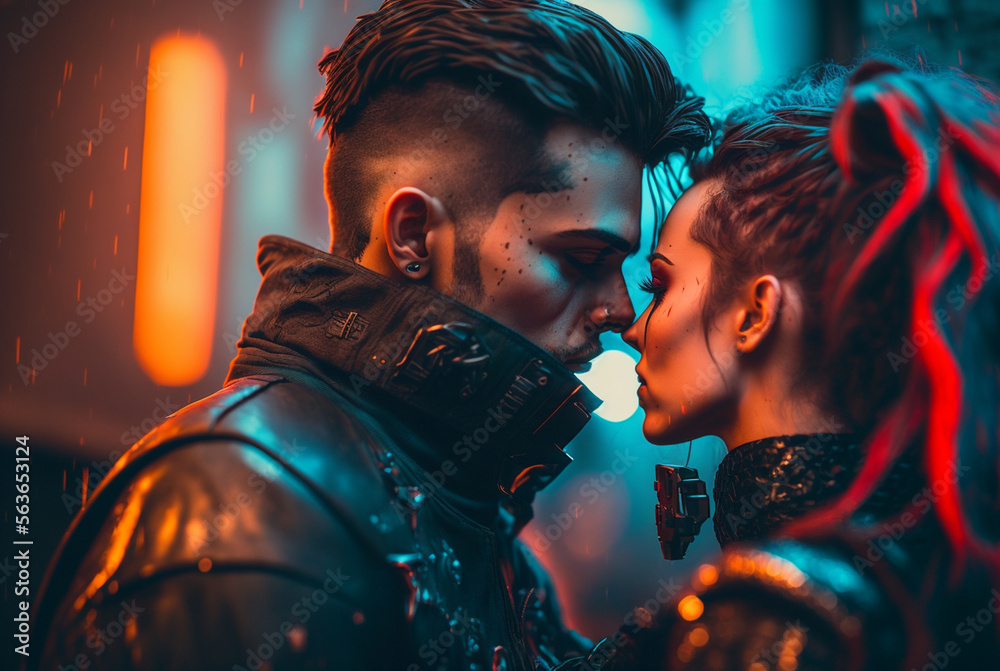 Cyborg Lover cyberpunk in futuristic city background,generative ai ...