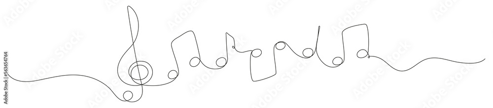 Music note continuous one line drawing. Linear melody composition ...