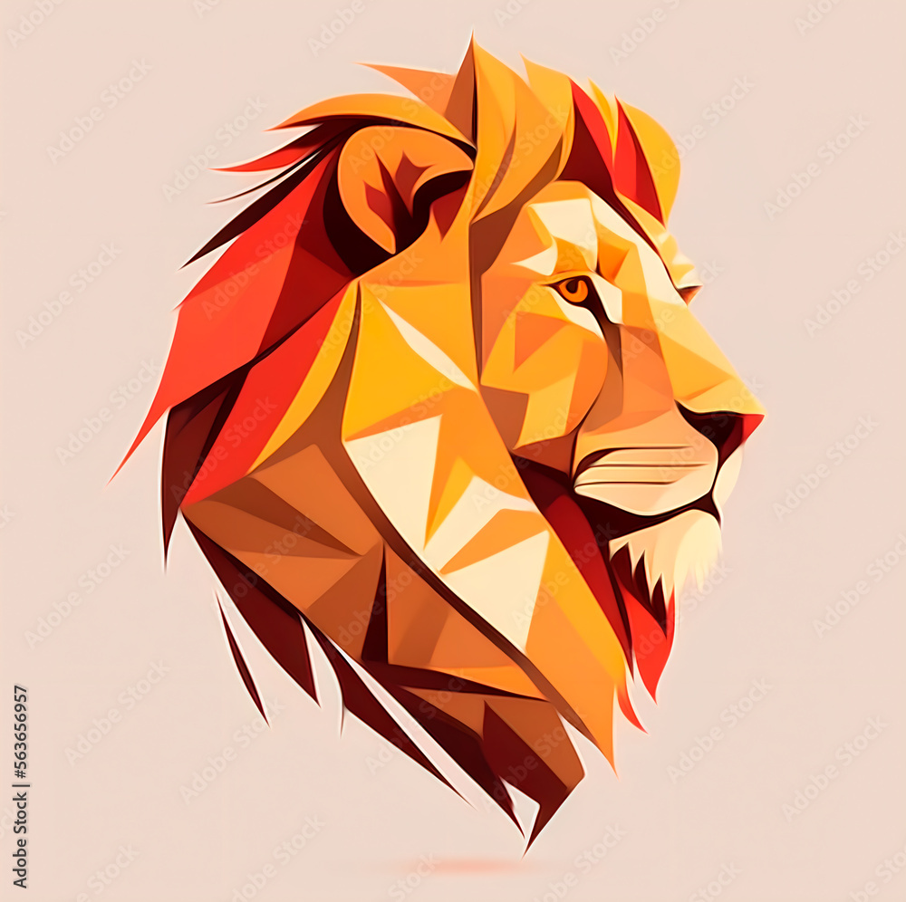 logo of the head of a lion in low poly drawing with flat color ...