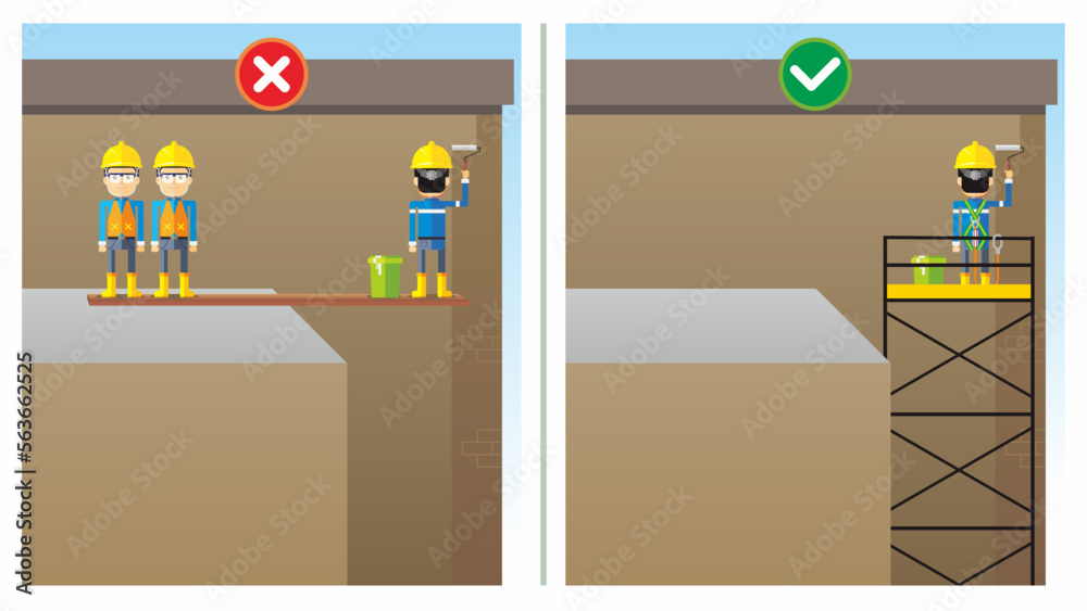 Worker stand at the improper working platform during painting. Use ...
