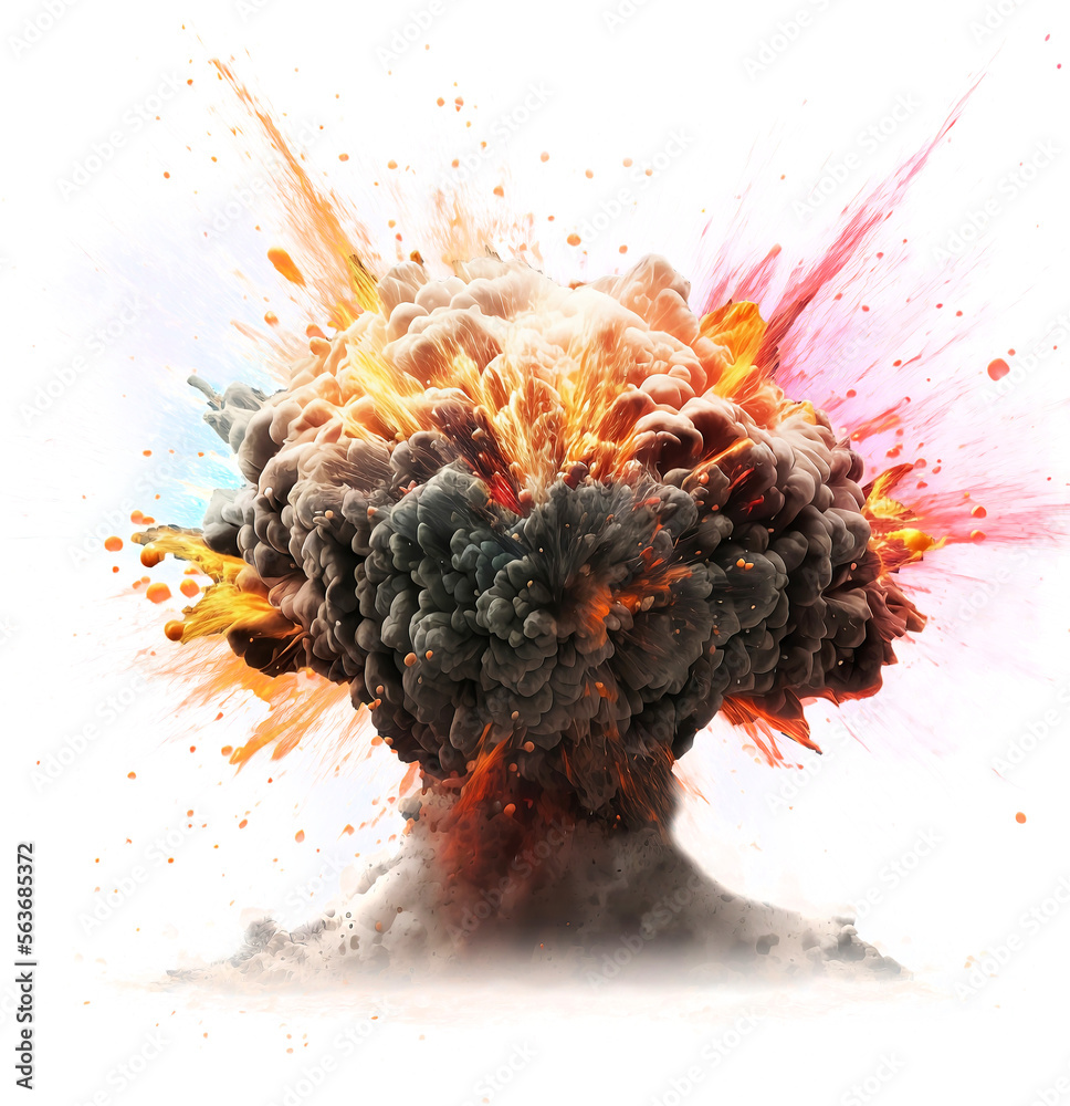 Realistic fiery explosion with colorful streaks. Large fireball with ...