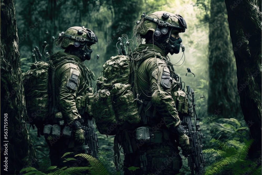 jungle Special Forces Military Unit in Full Tactical Gear in the desert ...