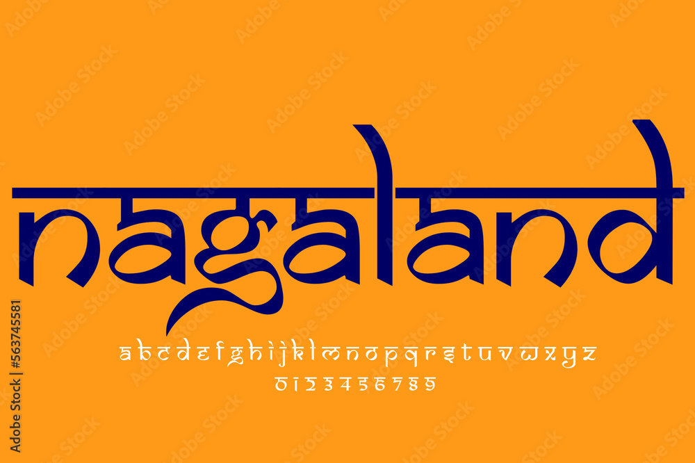 Indian state Nagaland text design. Indian style Latin font design ...