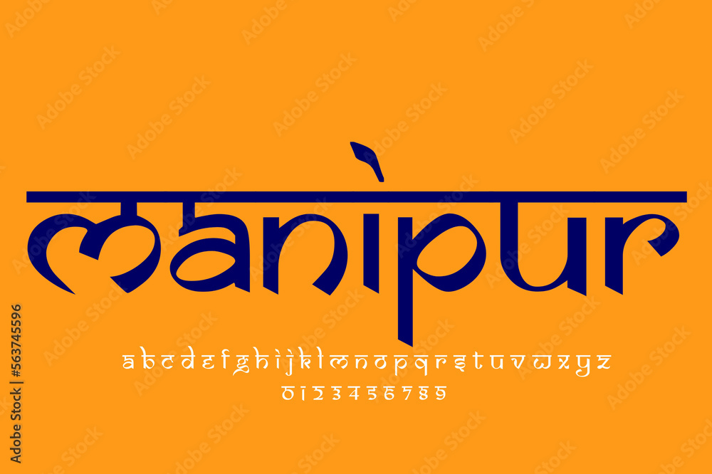 Indian state Manipur text design. Indian style Latin font design ...