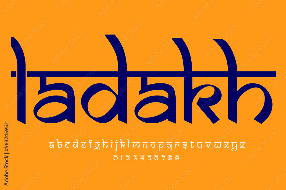 Indian state Ladakh text design. Indian style Latin font design ...