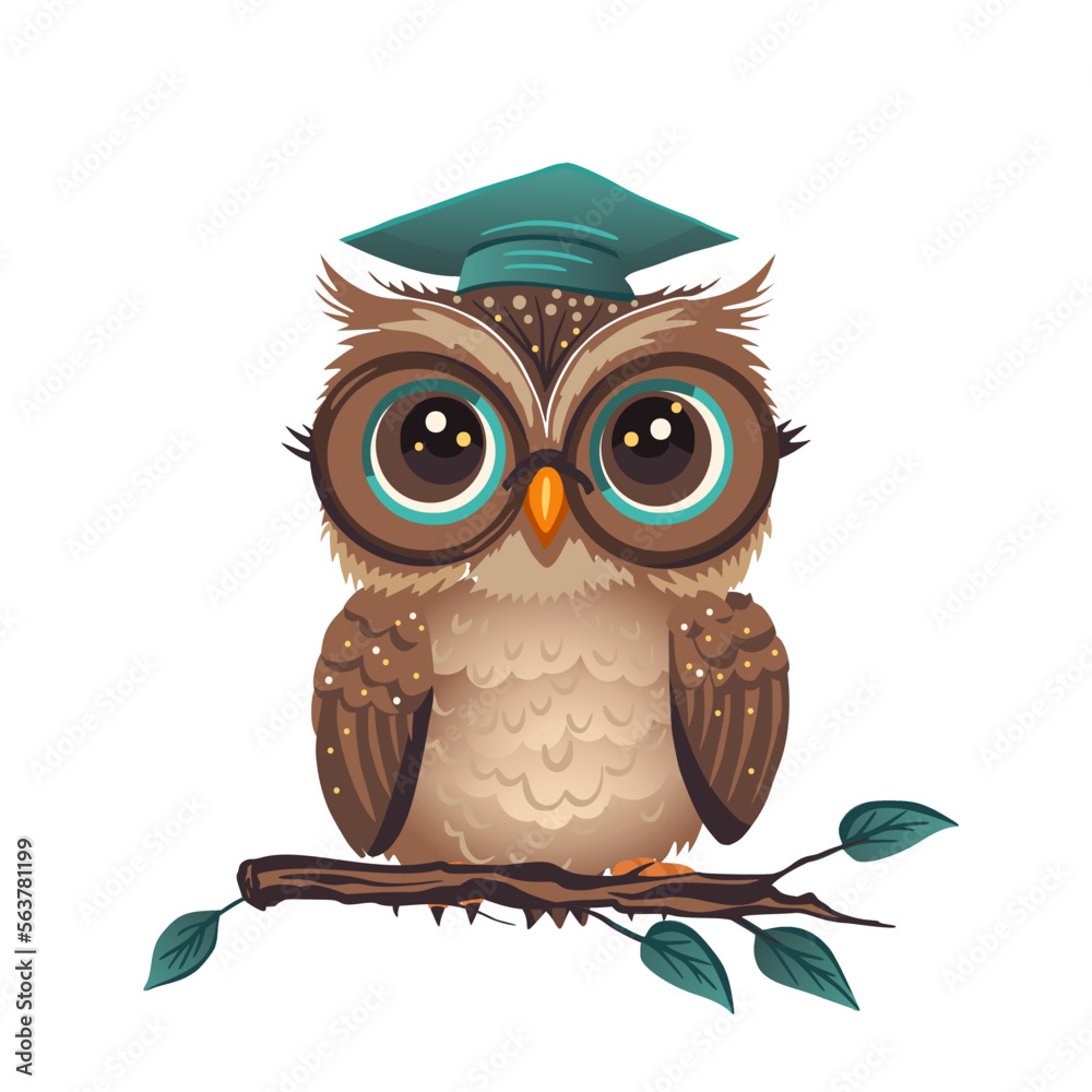 Vector de Stock Cute cartoon owl graduation cap vector funny animal ...