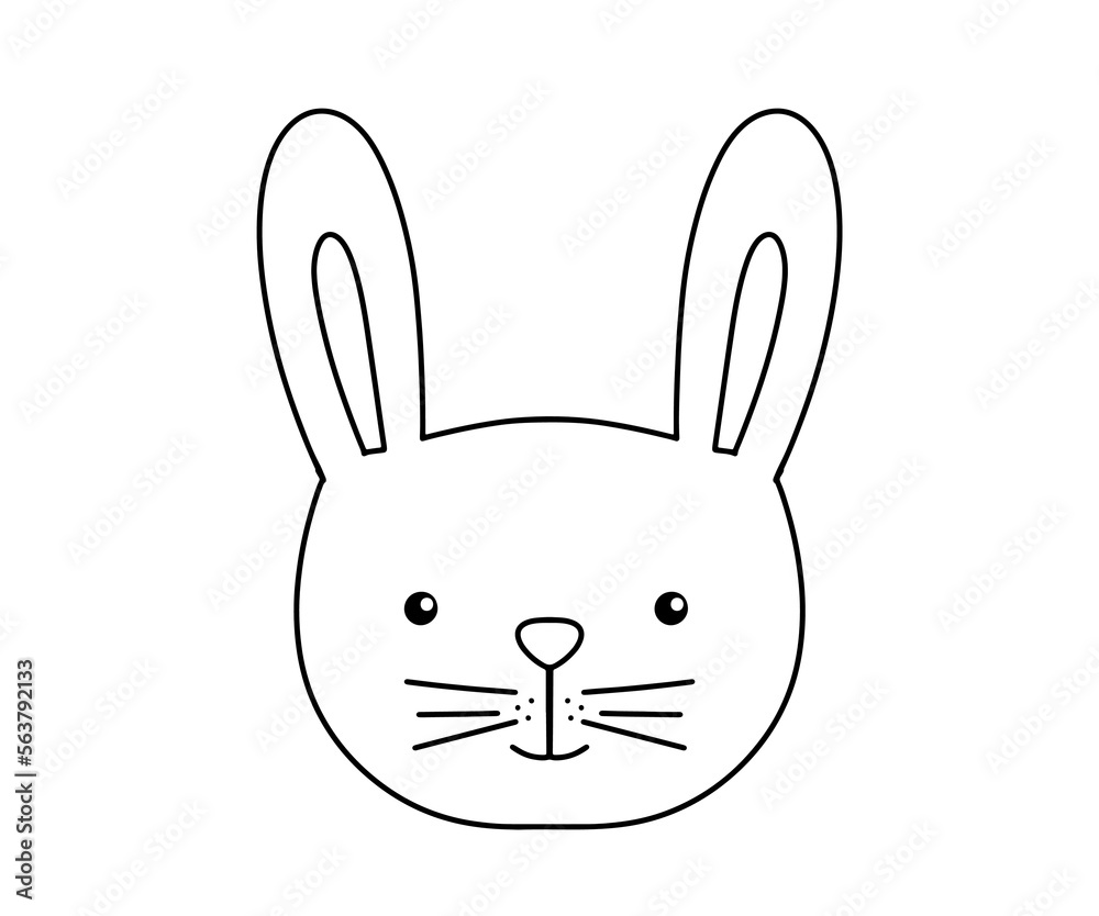 Cute outline rabbit face. Vector illustration lovely bunny isolated on ...