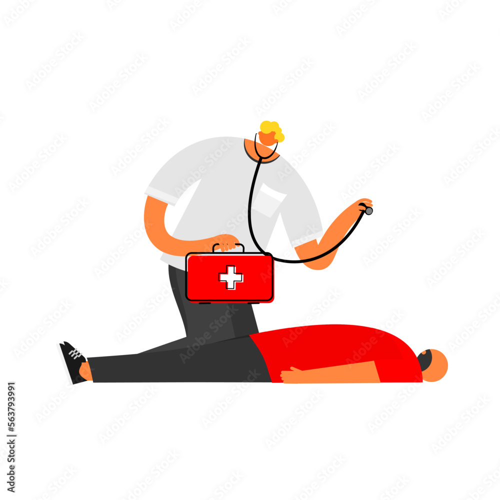 Cartoon characters of doctor in Out of hospital patients life support ...