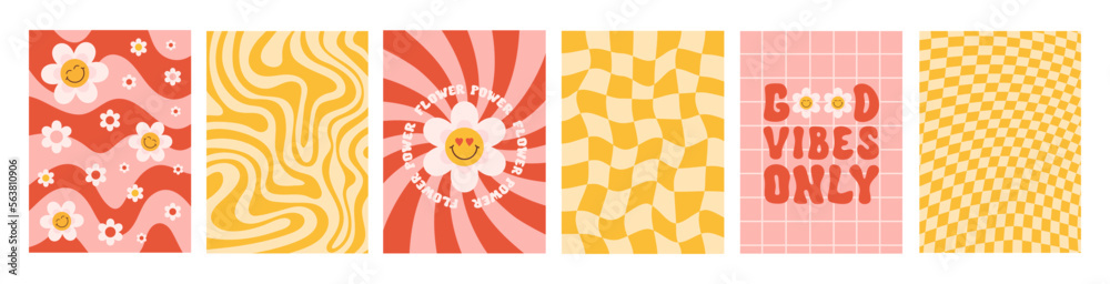 Retro groovy set backgrounds in style 60s, 70s. Flower power. Good ...