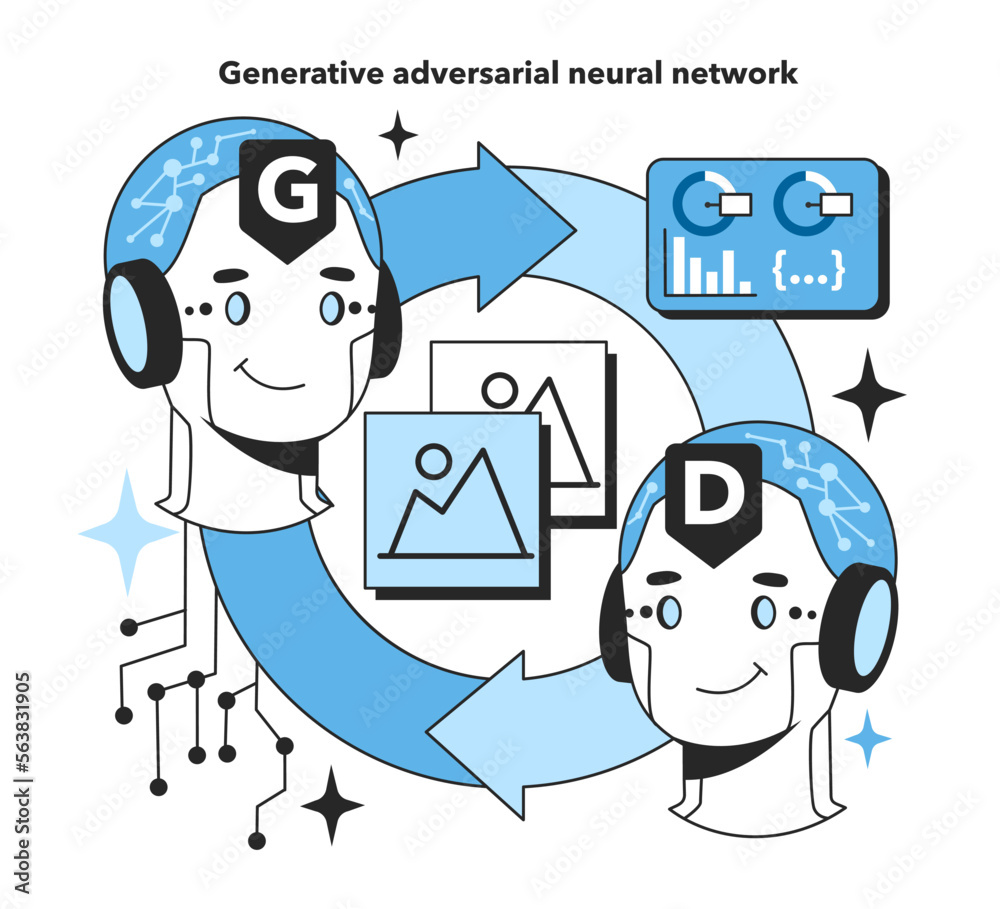 Generative adversarial artificial neural network. Self-learning computing Stock Vector | Adobe Stock