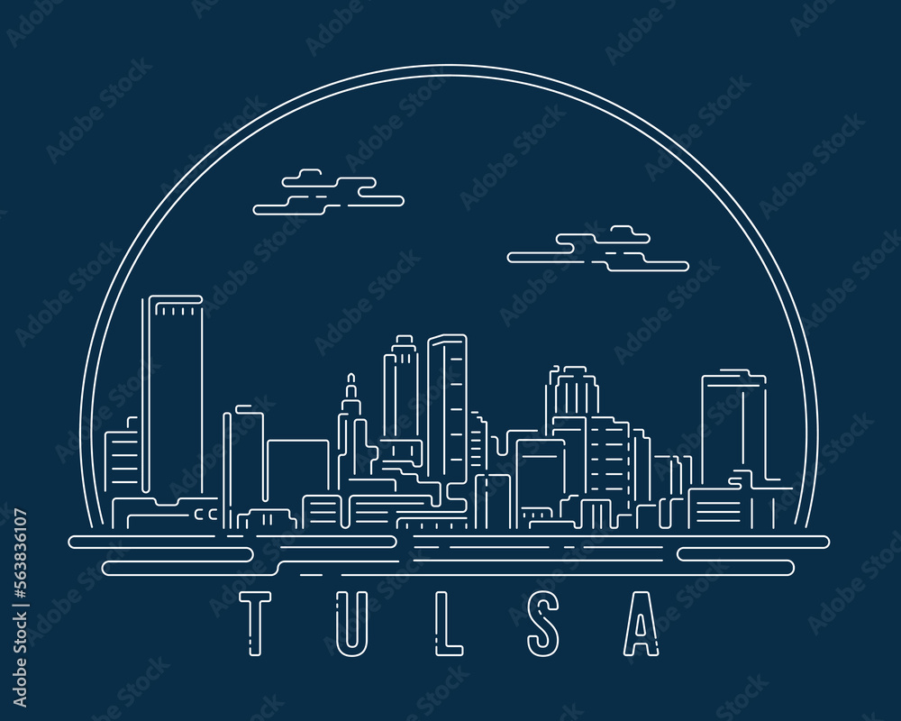 Tulsa - Cityscape with white abstract line corner curve modern style on ...