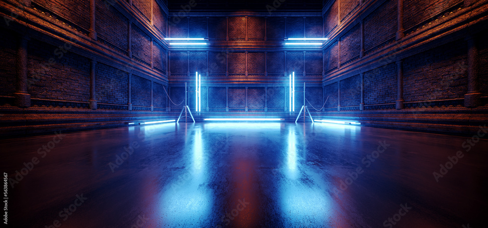 Sci Fi Alien Cyber Dark Stage Podium Hallway Room Corridor Neon Yellow ...
