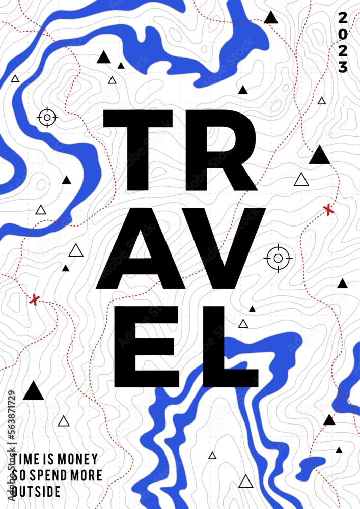 Travel poster of topographic line map. Vector line pattern of ...