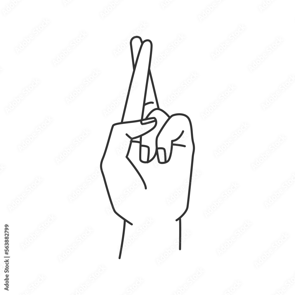 Fingers crossed, nonverbal communication body language sign. Vector ...