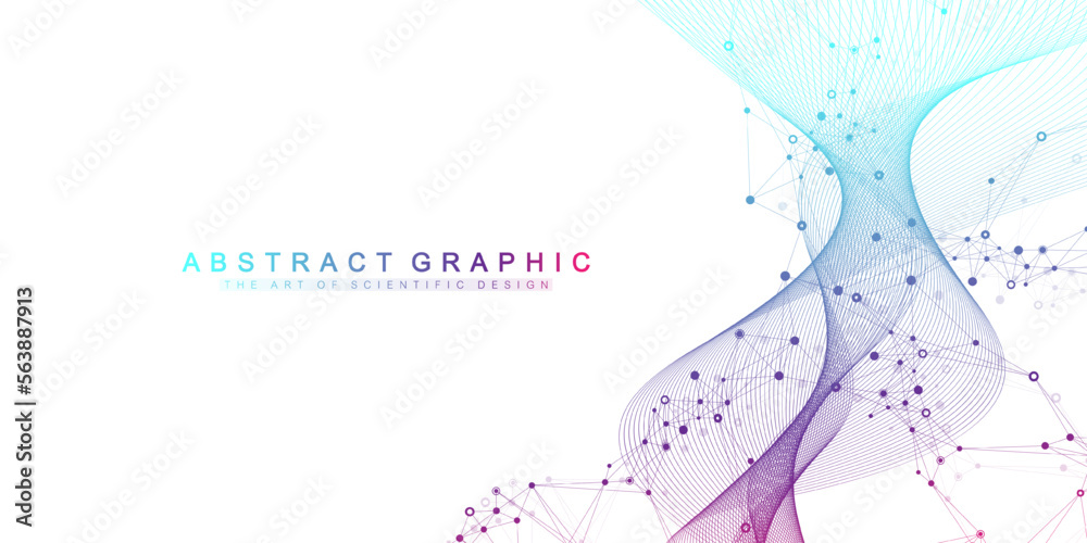Digits abstract background with connected line and dots, wave flow ...